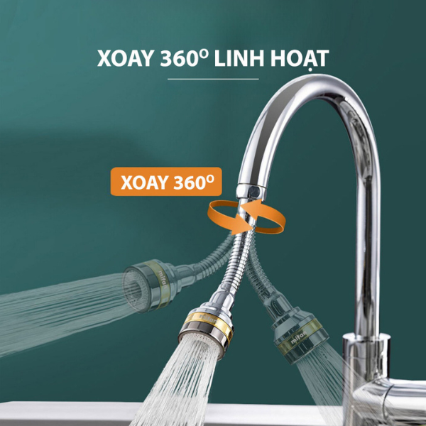Đầu vòi rửa bát tăng áp xoay 360 độ có đầu nối lắp phòng tắm nhà bếp BA1075